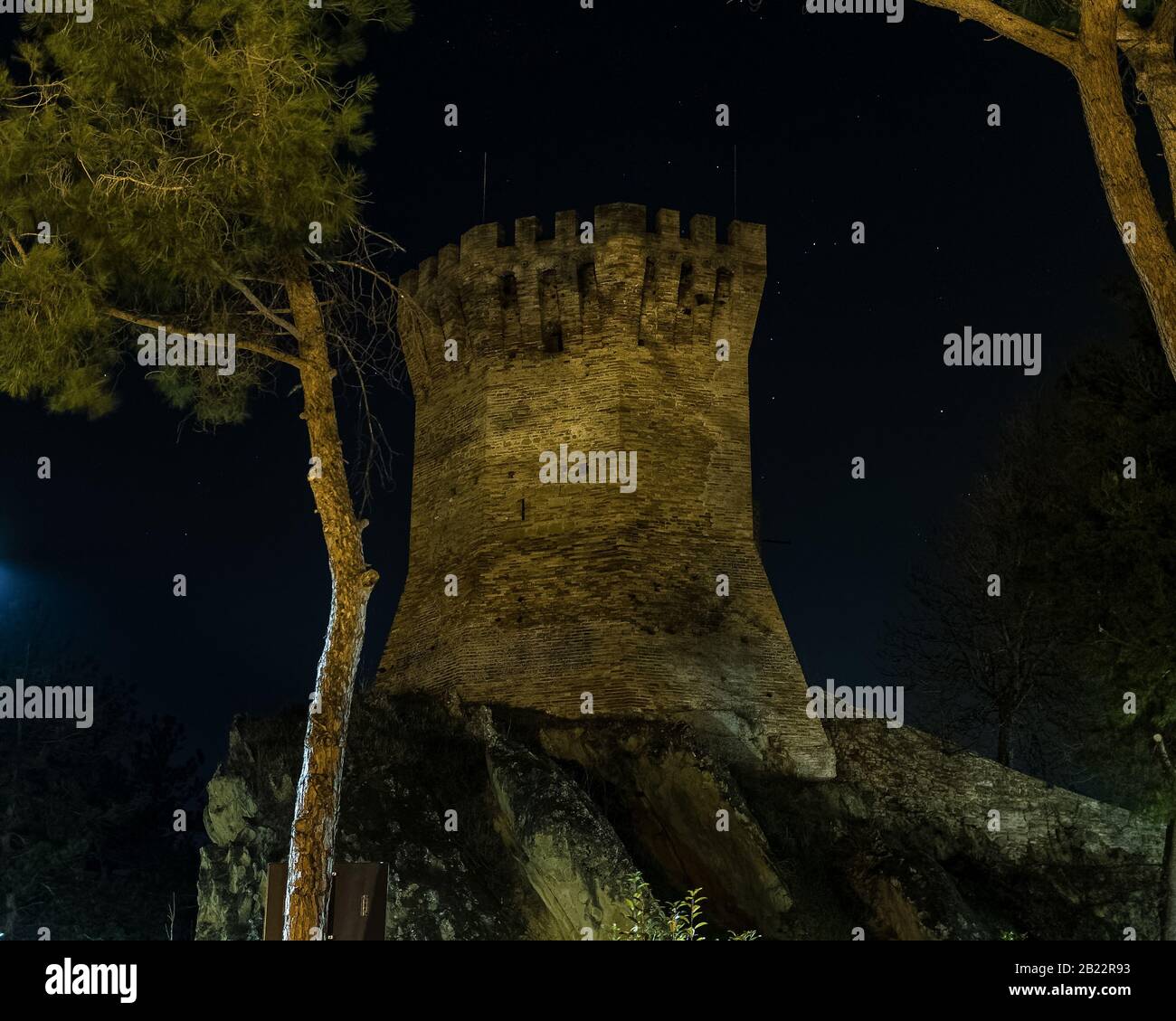 A night glimpse of a medieval tower Stock Photo - Alamy
