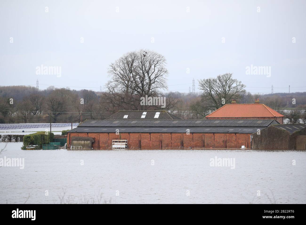 Flooding in East Cowick, Yorkshire, after heavy rain and strong winds ...