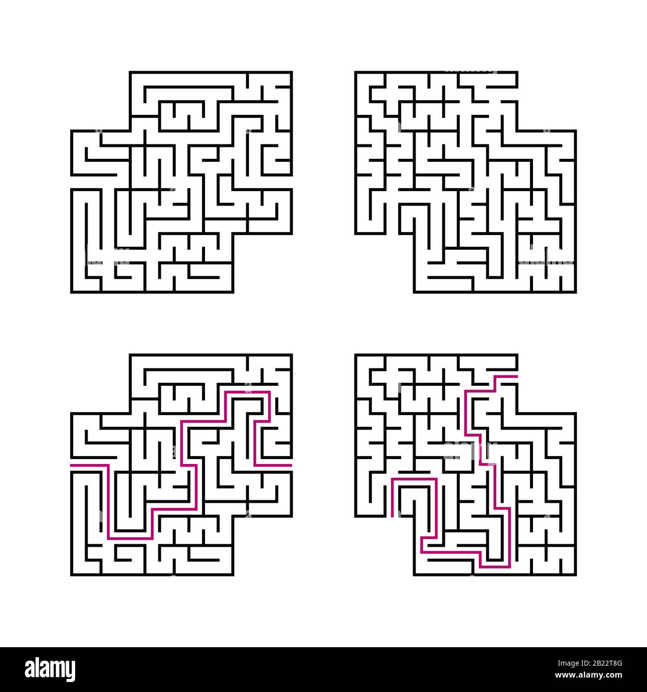 A set of black square mazes for children. Simple flat vector ...