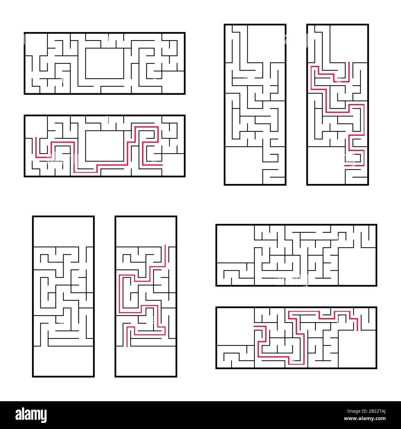 A set of rectangular mazes for children. A puzzle game. Simple flat vector illustration isolated ...