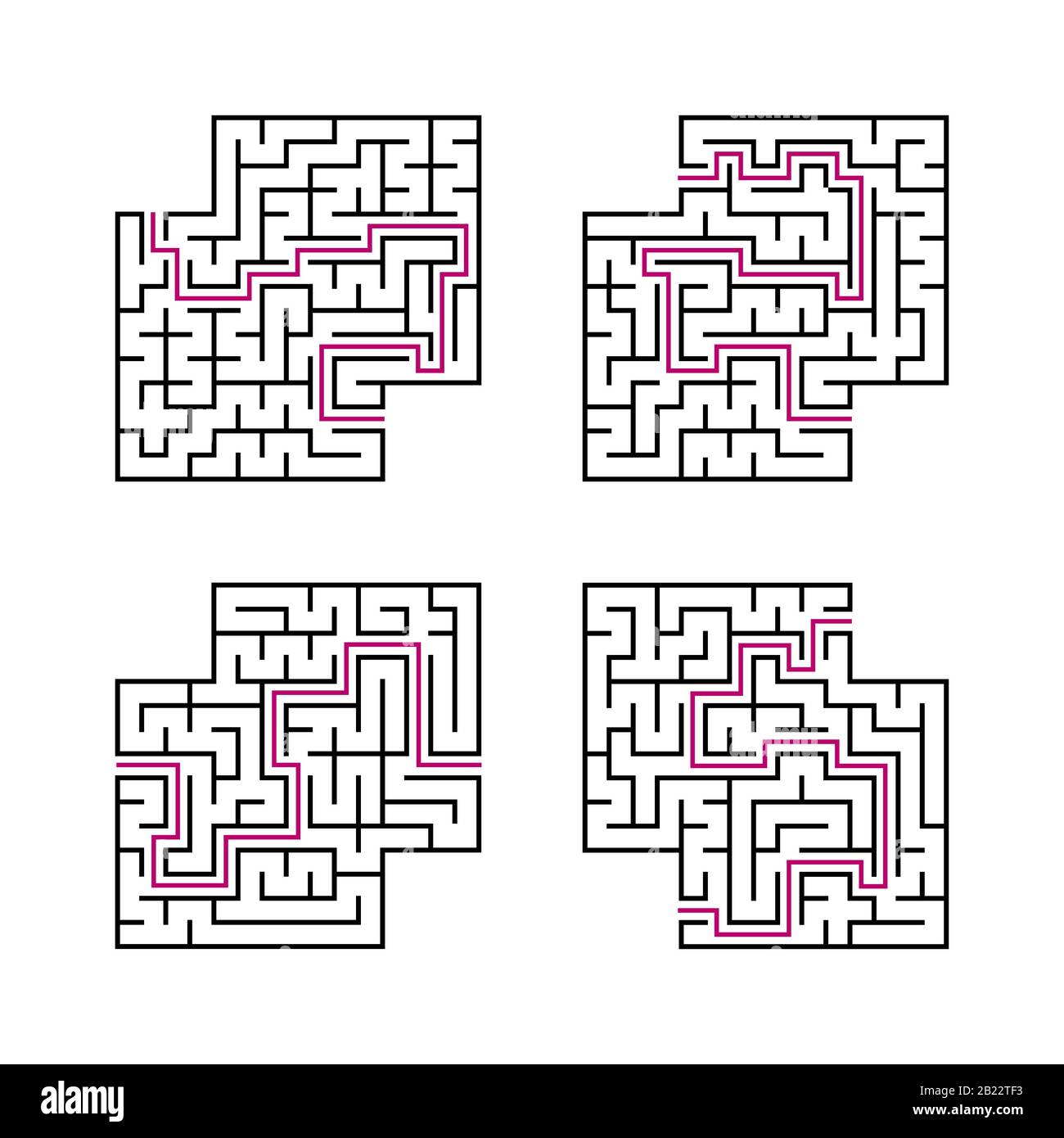 A set of black square mazes for children. Simple flat vector ...