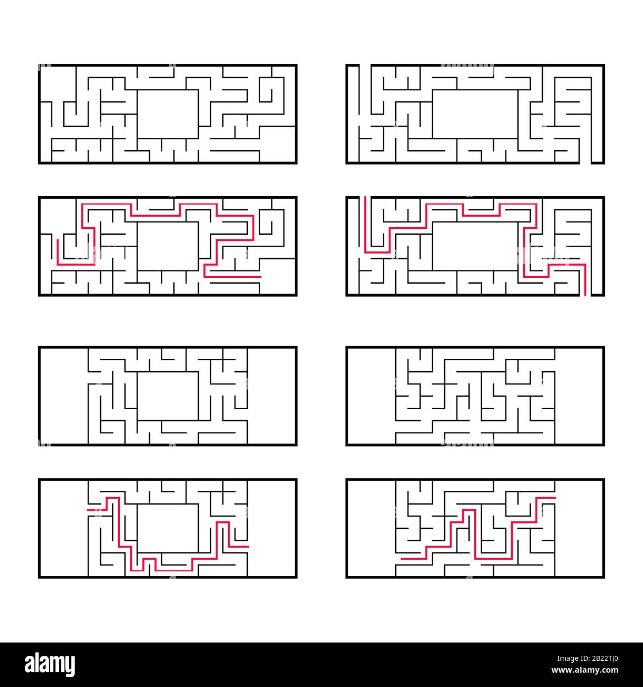 A set of rectangular mazes for children. A puzzle game. Simple flat vector illustration isolated ...