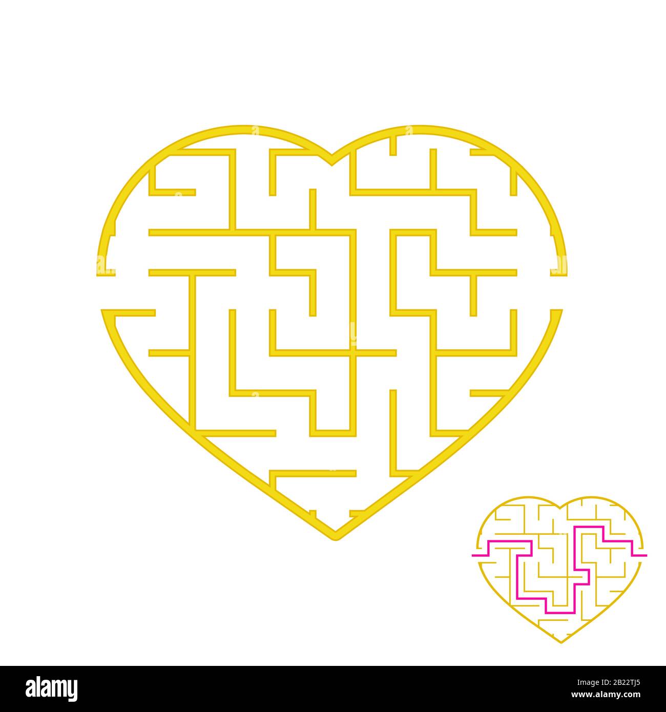 Labyrinth with a yellow stroke. Lovely heart. A game for children ...