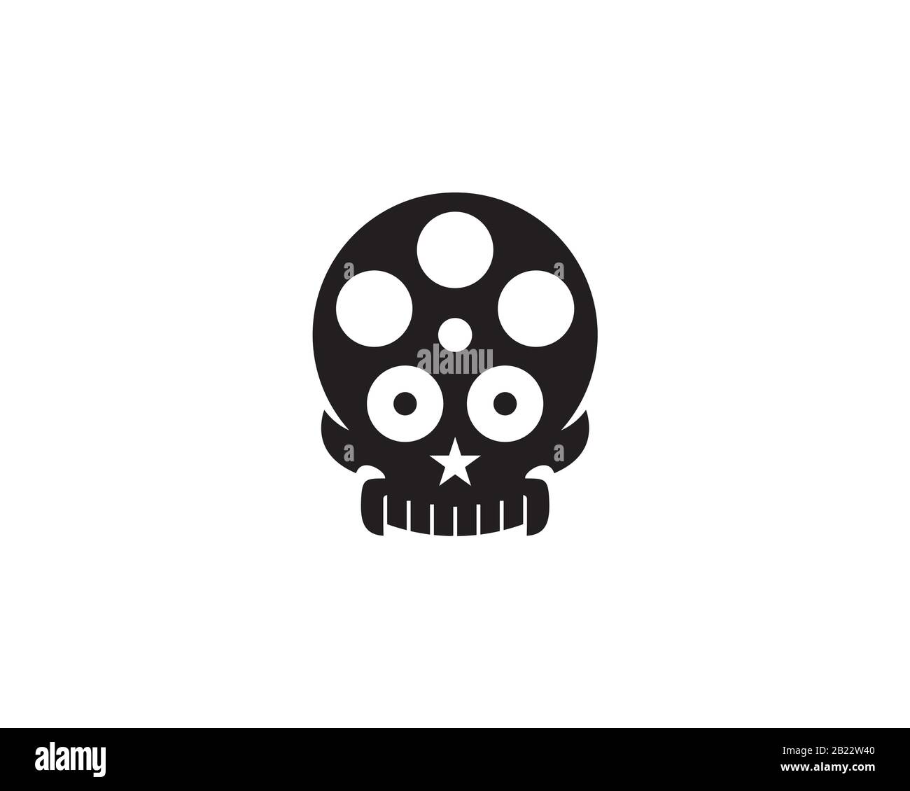 movie slide reel with big eyes as an alien skull head showing horror ...