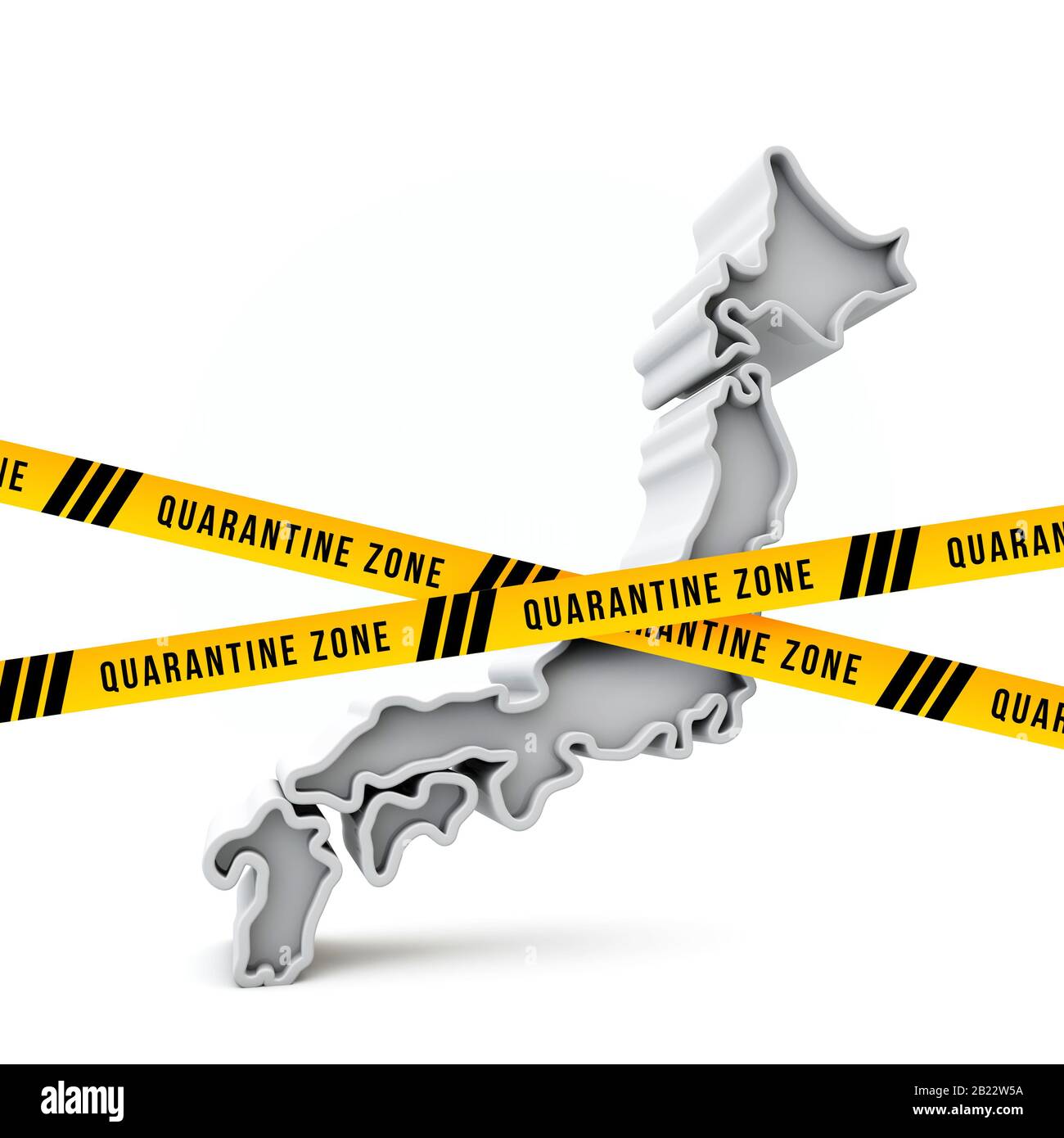 Japan map with yellow quarantine warning security tape. 3D Render Stock ...