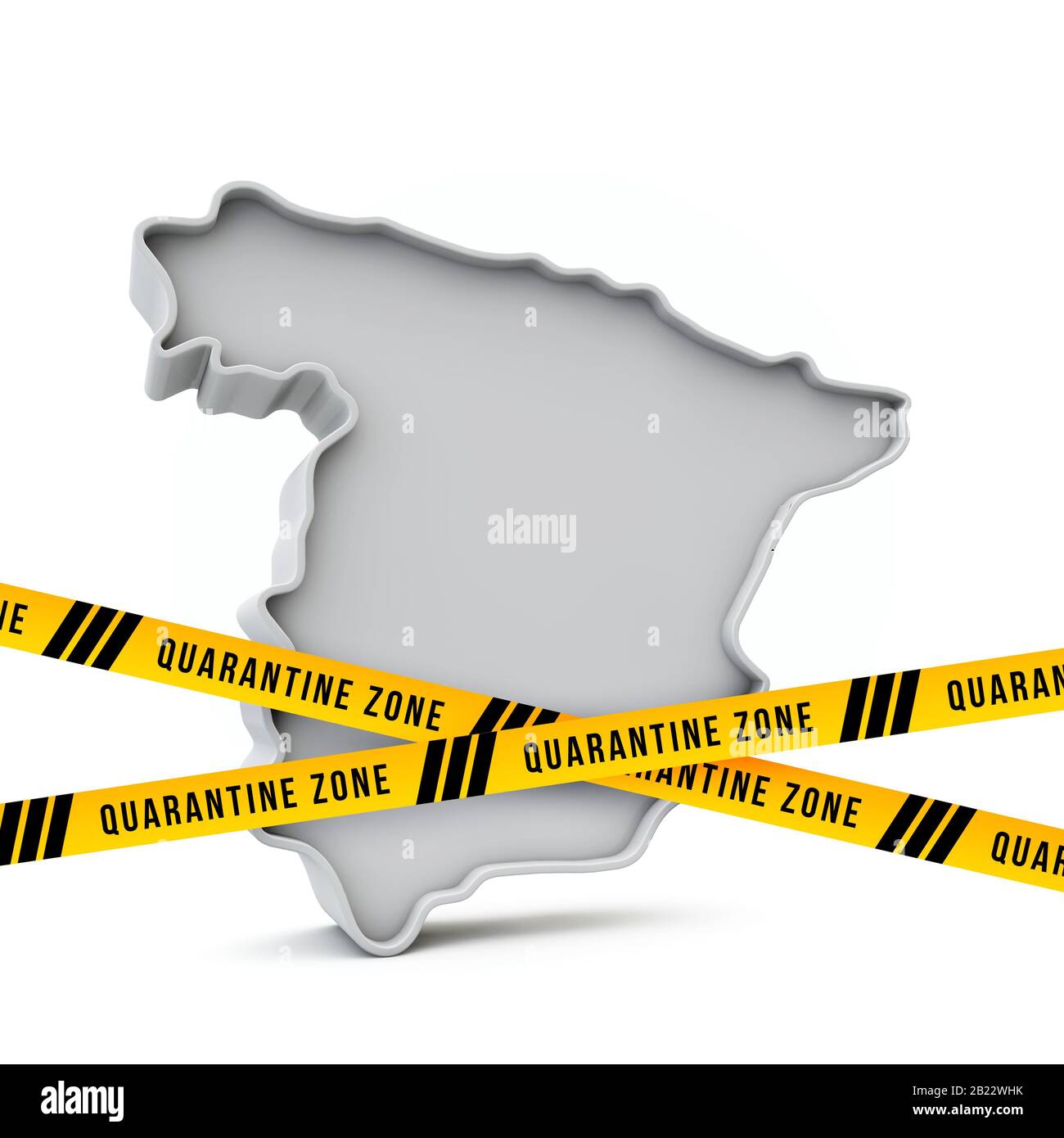 Spain map with yellow quarantine warning security tape. 3D Render Stock ...