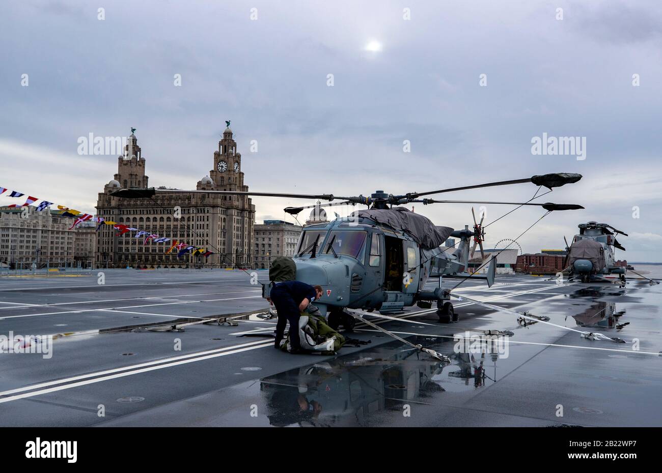 A Wildcat helicopter aboard the Royal Navy aircraft carrier HMS Prince ...