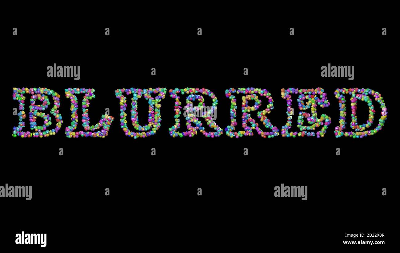 Colorful 3D writting of Blurred text with small objects over a dark ...