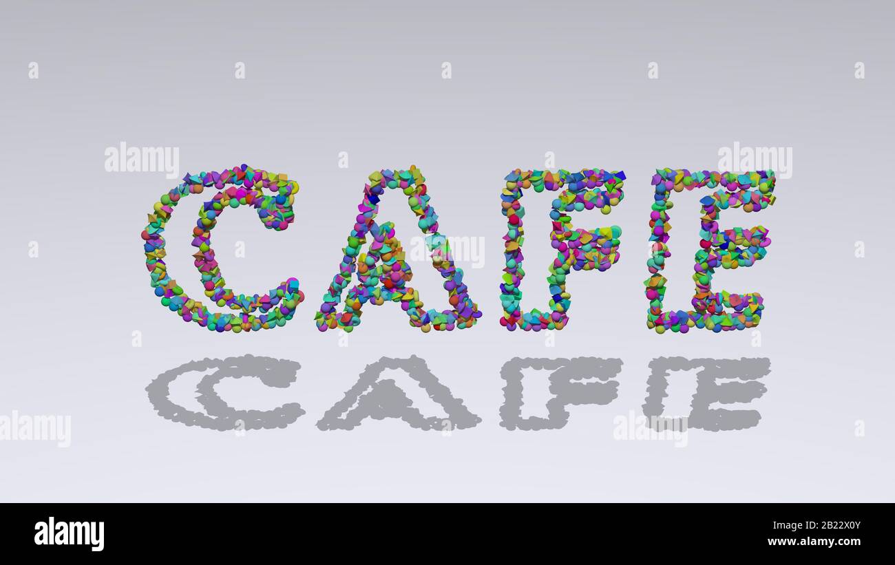 CAFE: 3D illustration of the text made of small objects over a white ...