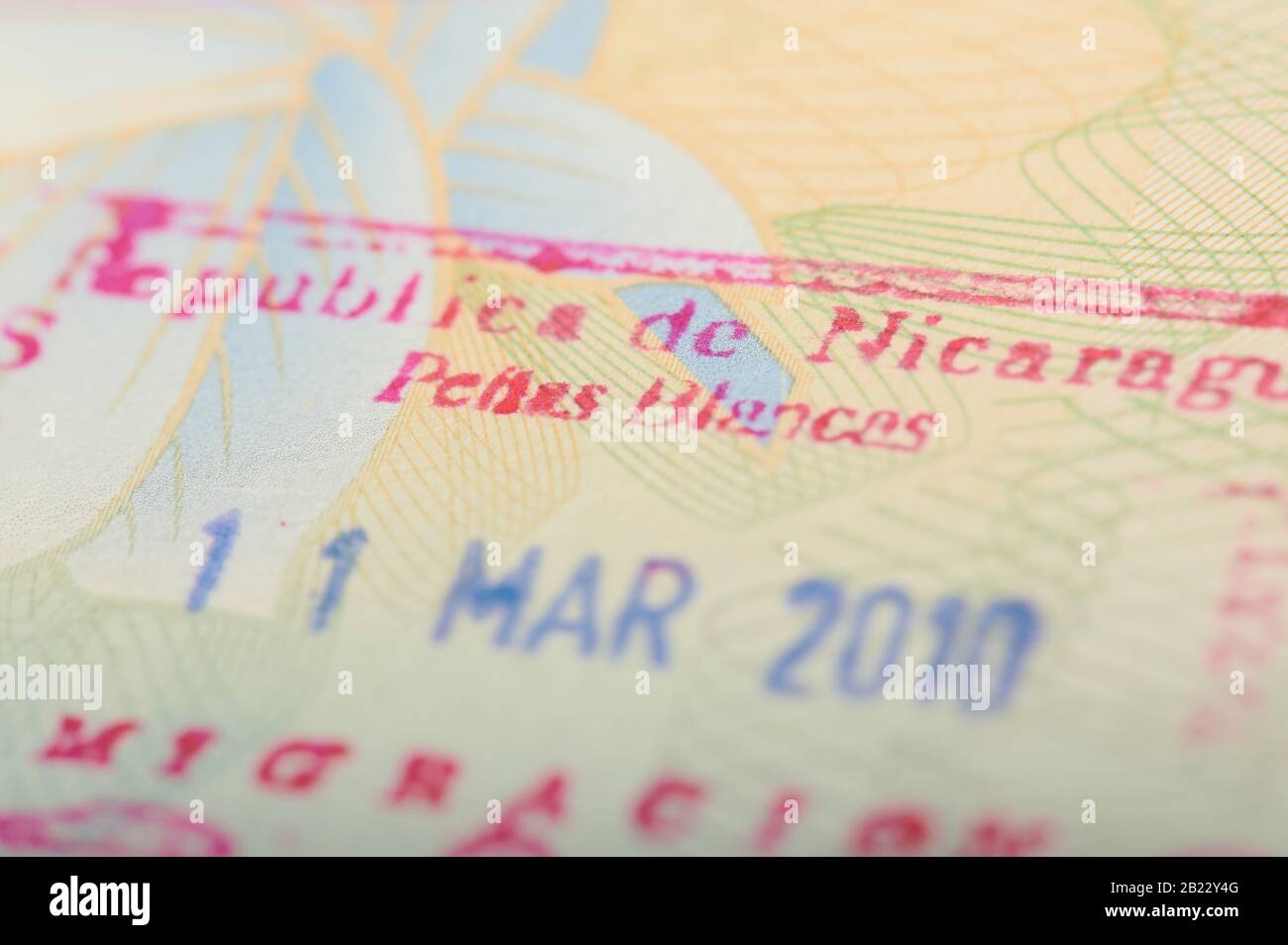 Border customs stamp on passport page close up macro view Stock Photo ...