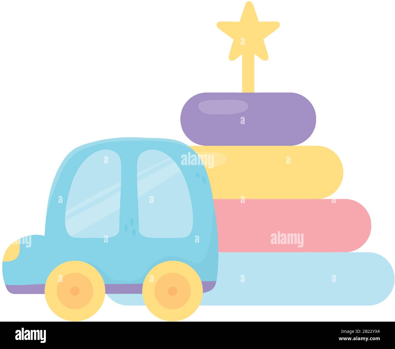 kids zone, plastic car and puzzles tower cartoon toys vector ...