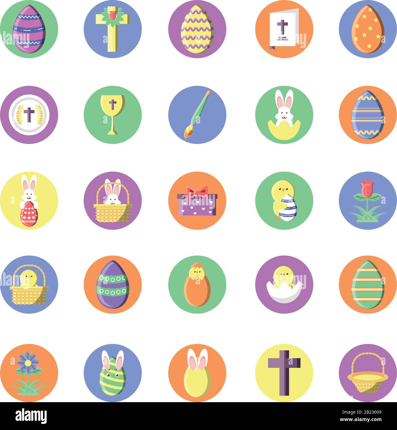 cute bunny and happy easter icons set over white background, block style icon, vector ...