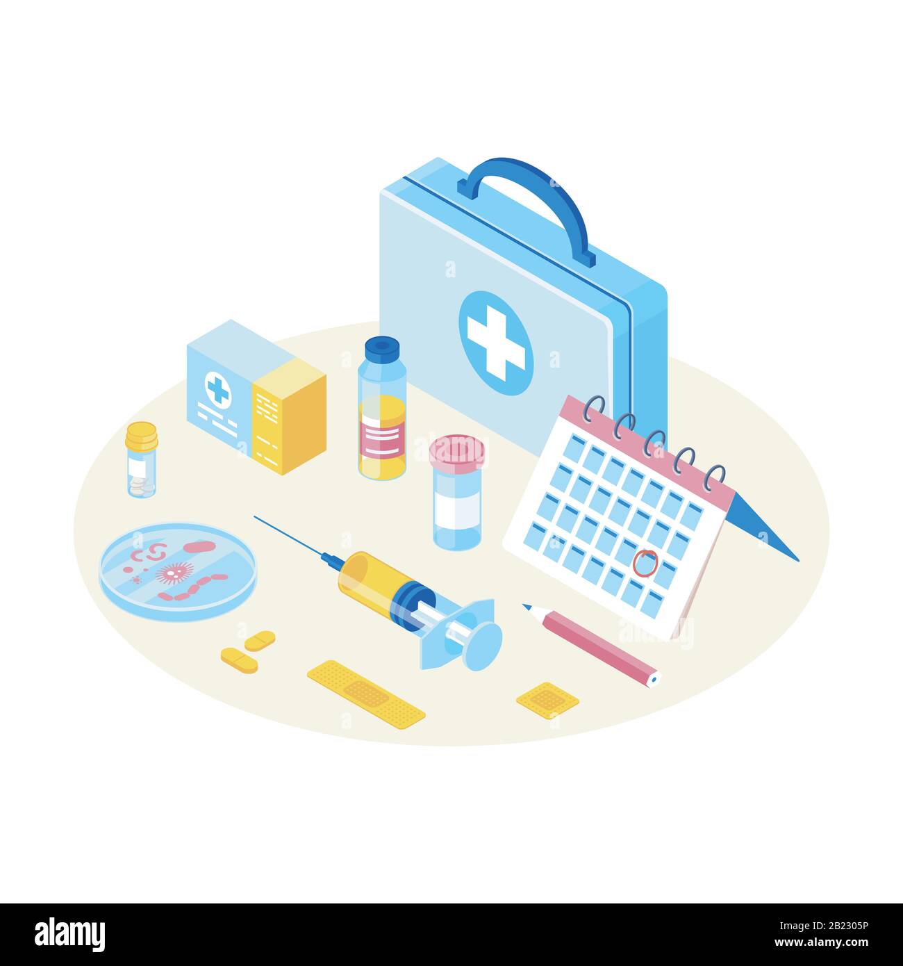 Medical equipment isometric color vector illustration. Immunization ...