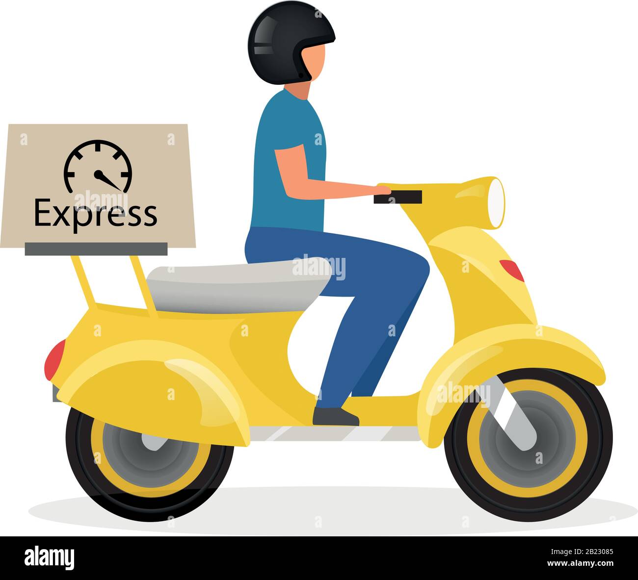 Express delivery flat vector illustration. Courier riding yellow ...