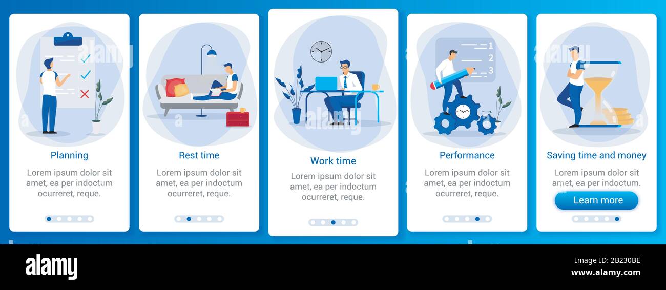 Time management onboarding mobile app screen template. Day planning and ...