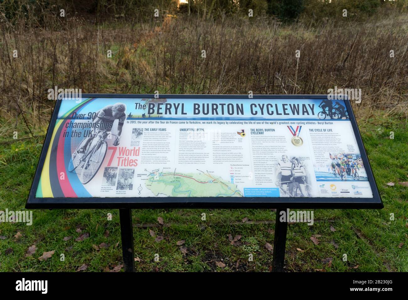 Information board providing details of Beryl Burton OBE. 7 times World ...