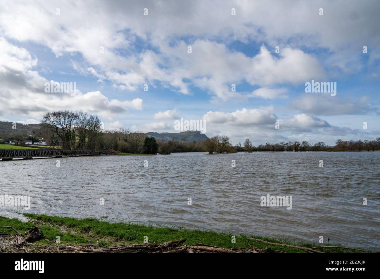 Flooded countryside near the village of Melverley, Shropshire after the ...