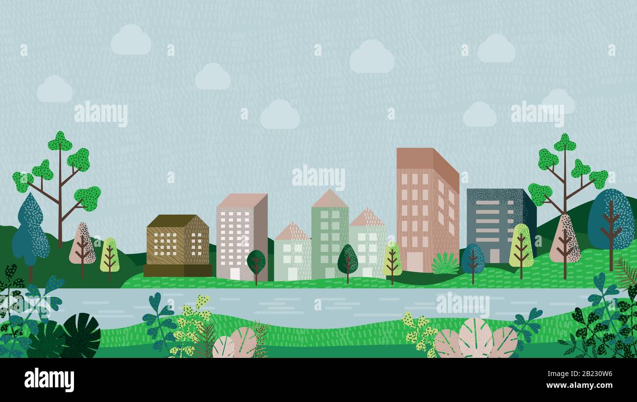 Vector illustration in simple minimal geometric flat style - city ...