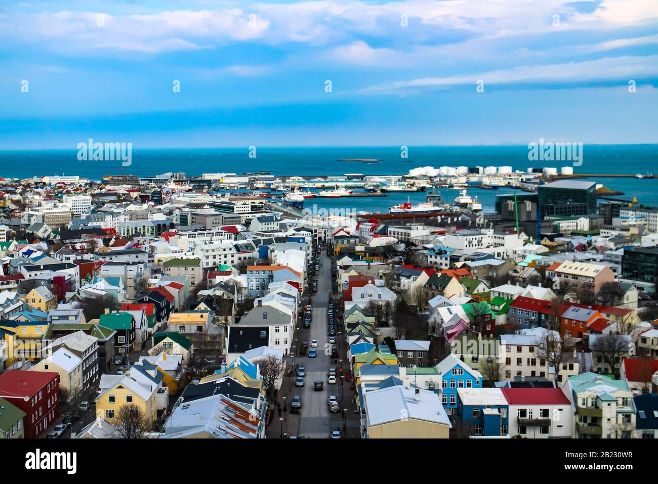Aerial view of Reykjavik, capital of Iceland as seen from ...