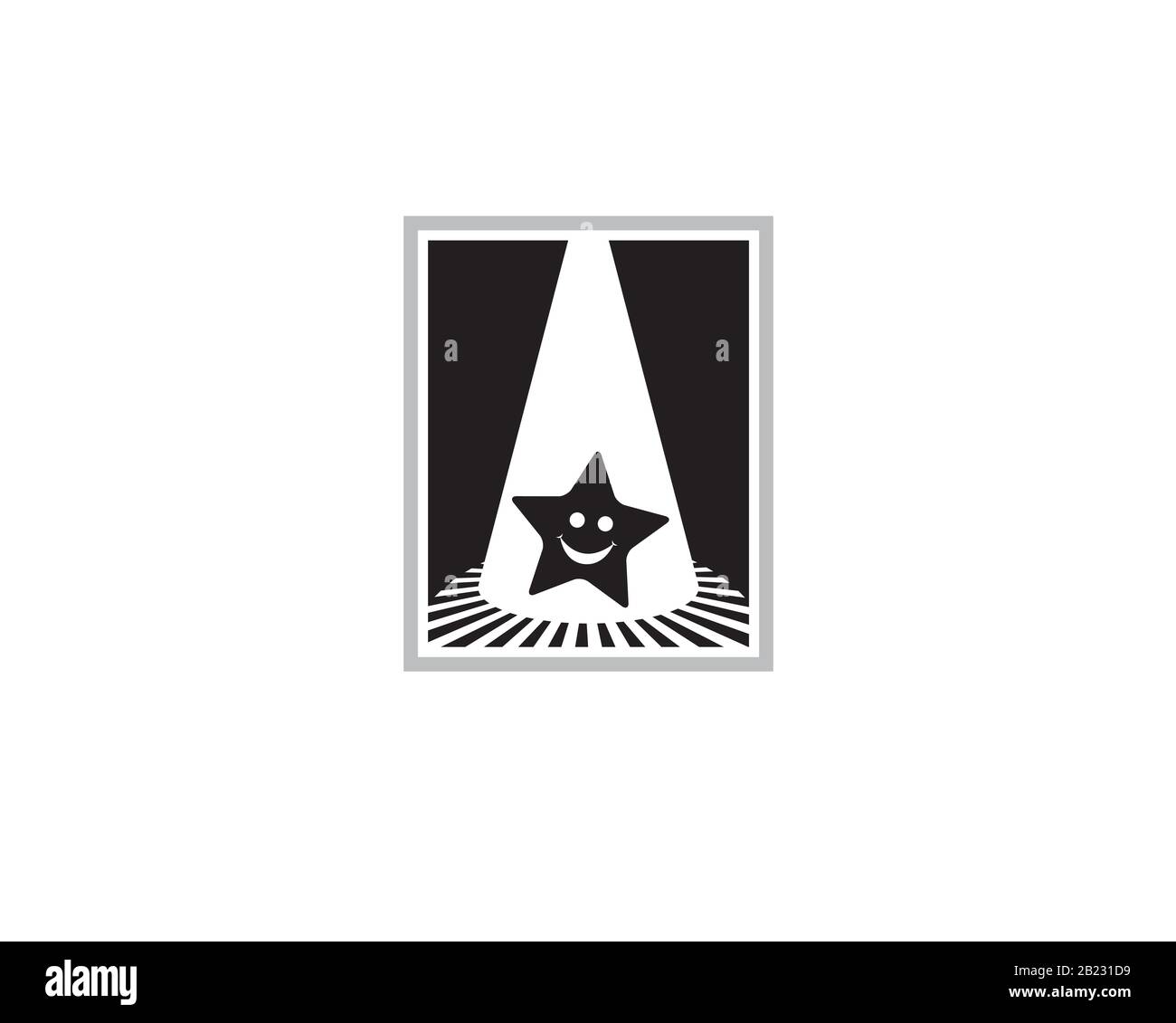 star as smiling human figure standing on the stage with soptlight hit ...