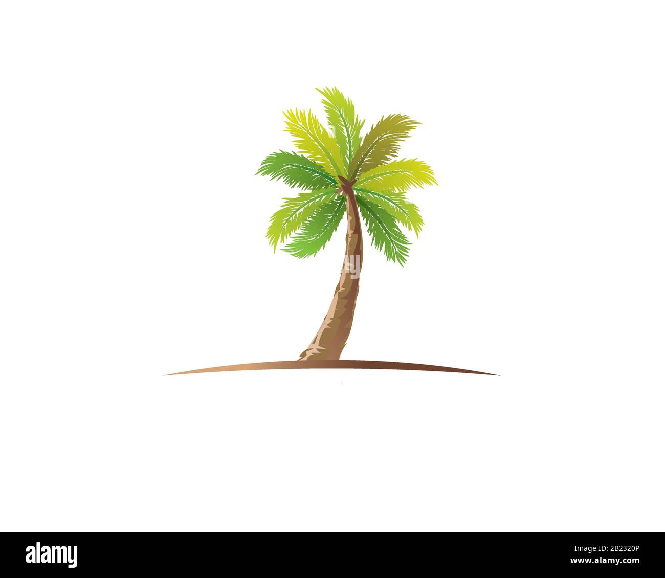 single palm tree on curved island ground in water color style Stock ...
