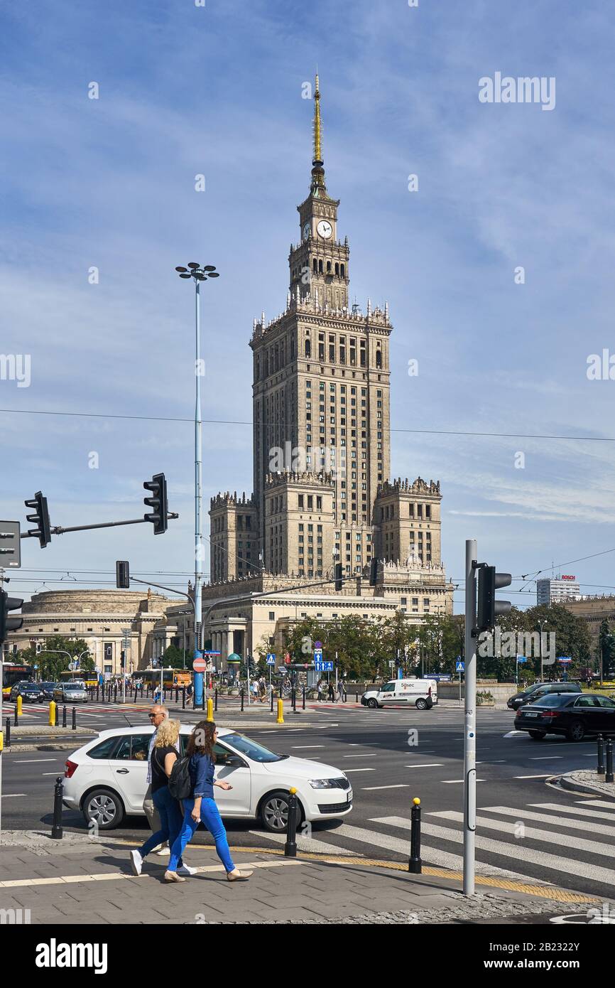 Warsaw, Poland - August 11, 2017: City center with Palace of Culture ...