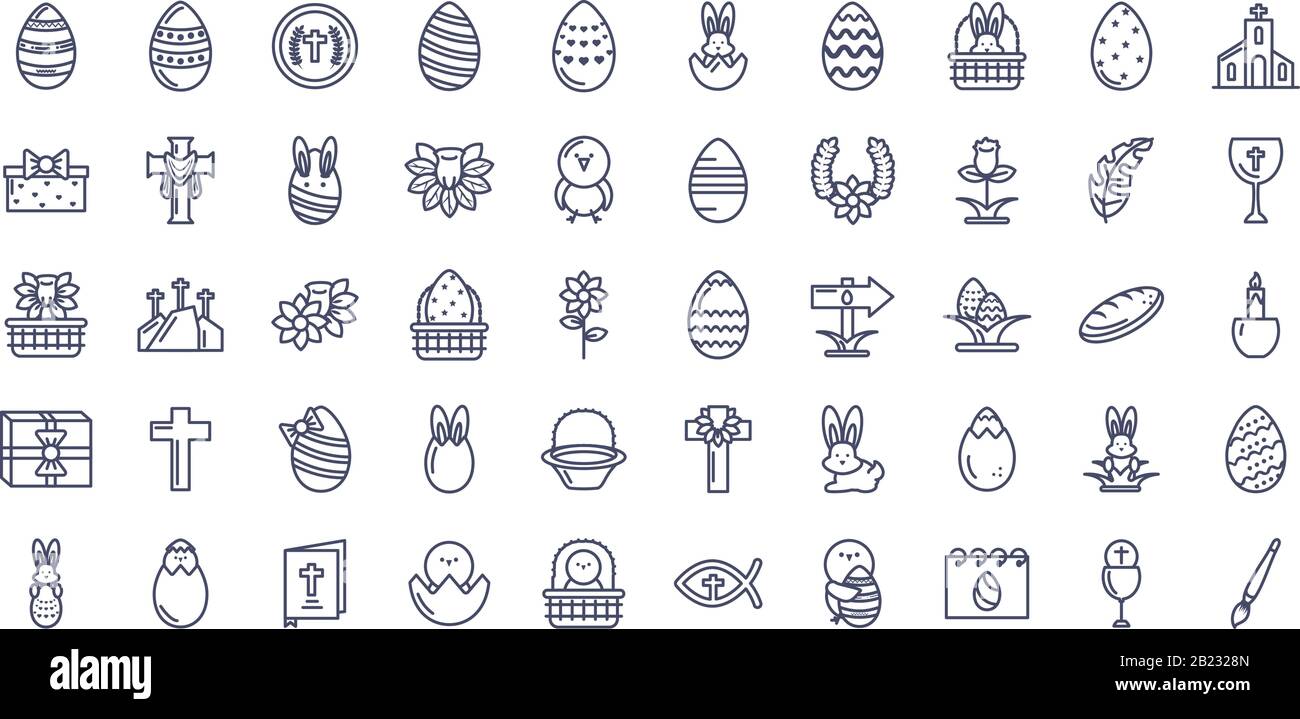 happy easter day icons set over white background, line style icon ...
