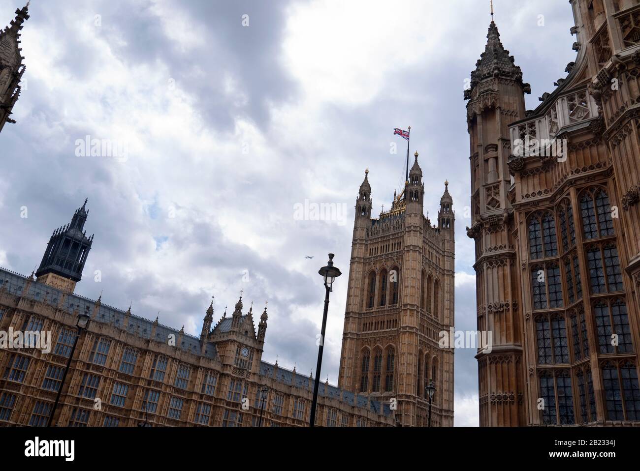 The Union Jack flag flies above Victoria Tower, Palace of Westminster ...