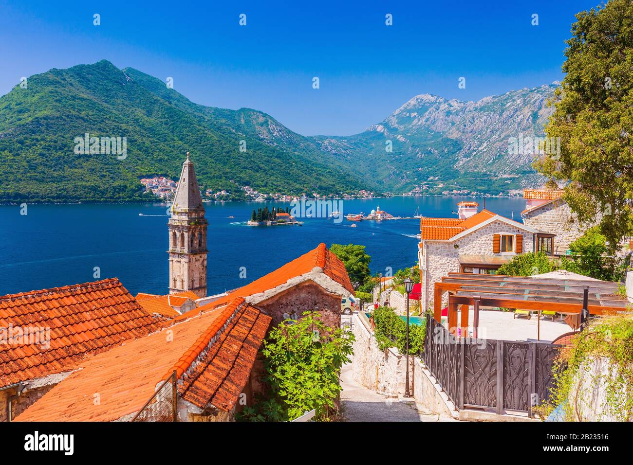 Perast, Montenegro. View of the historic town of Perast at the Bay of ...