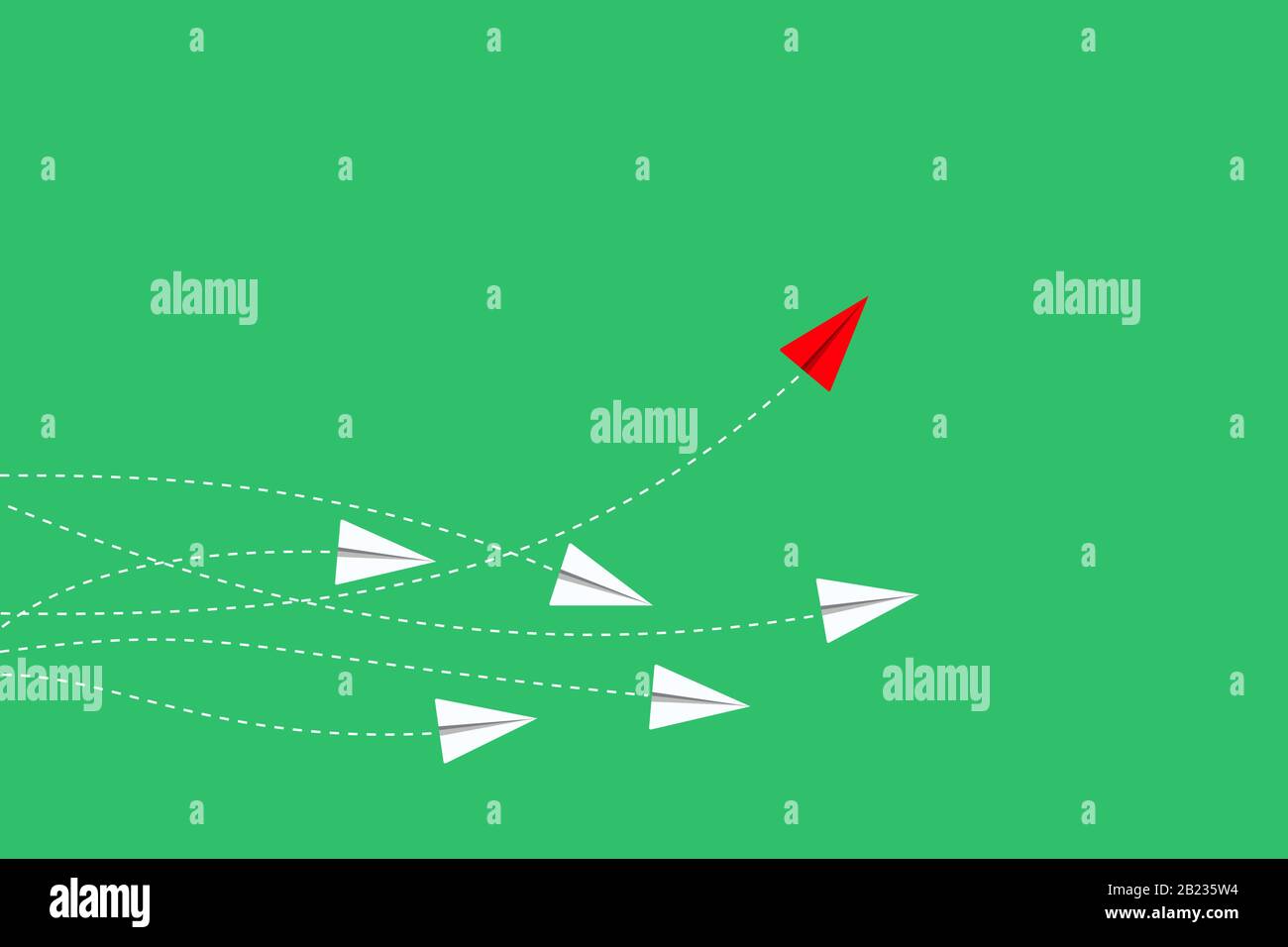 Think differently concept. Red airplane changing direction. New idea ...