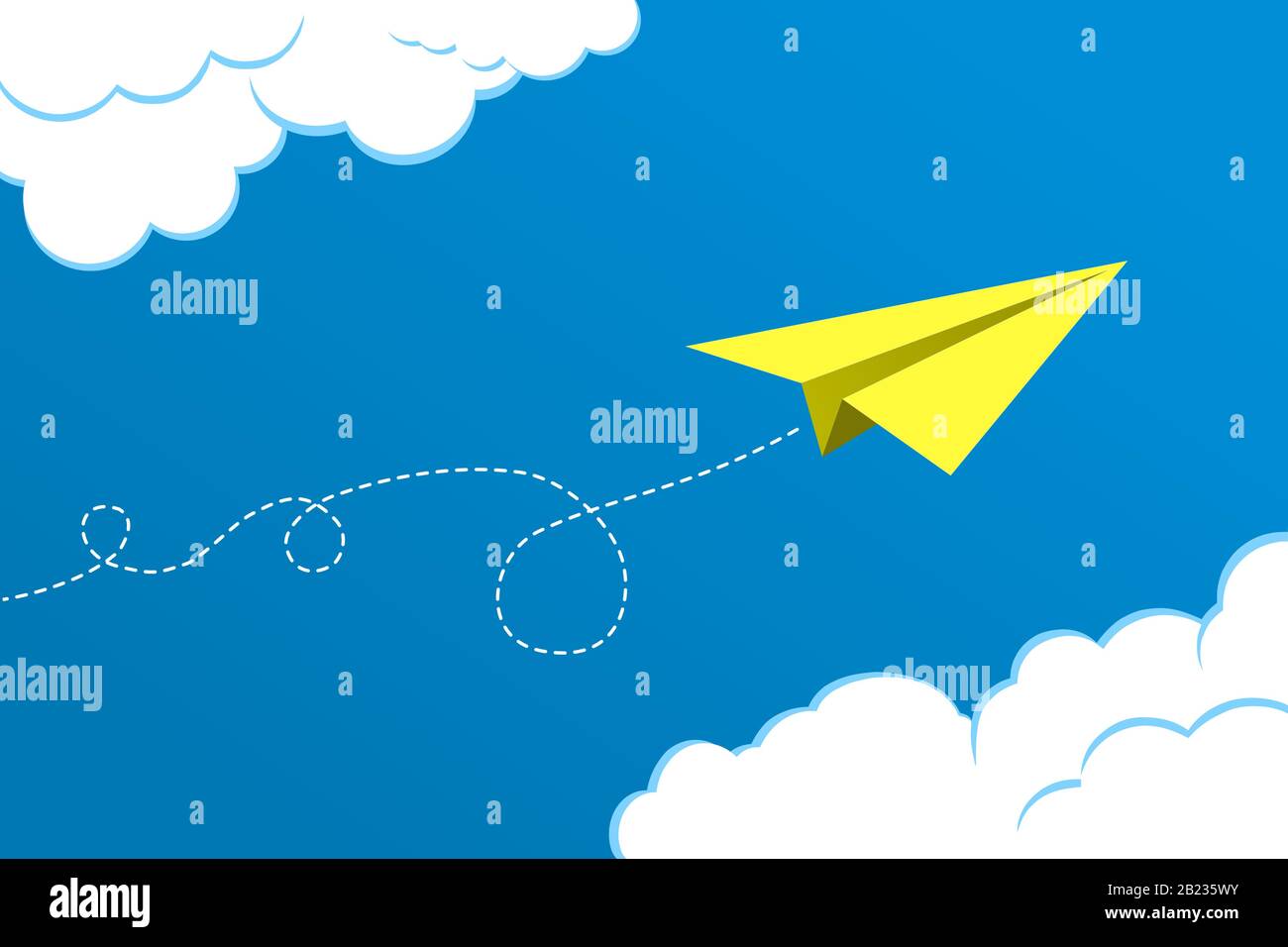 Yellow paper plane flying on blue sky. Vector EPS10 concept background ...