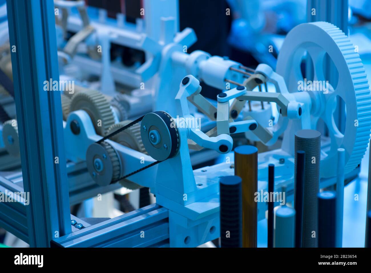Many plastic cogwheels and gears, smart manufacturing background Stock ...