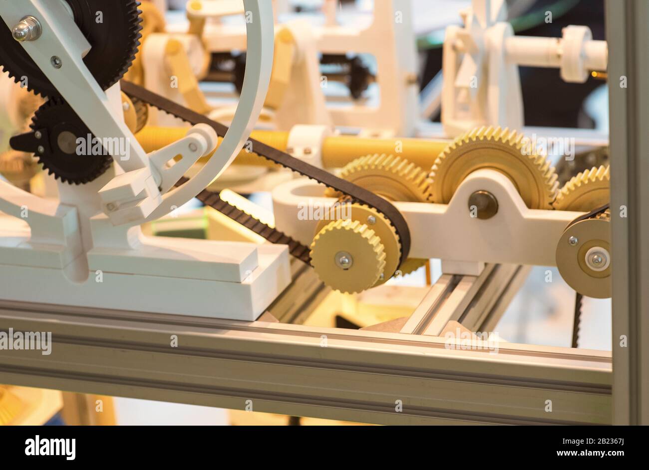 Many plastic cogwheels and gears, smart manufacturing background Stock ...