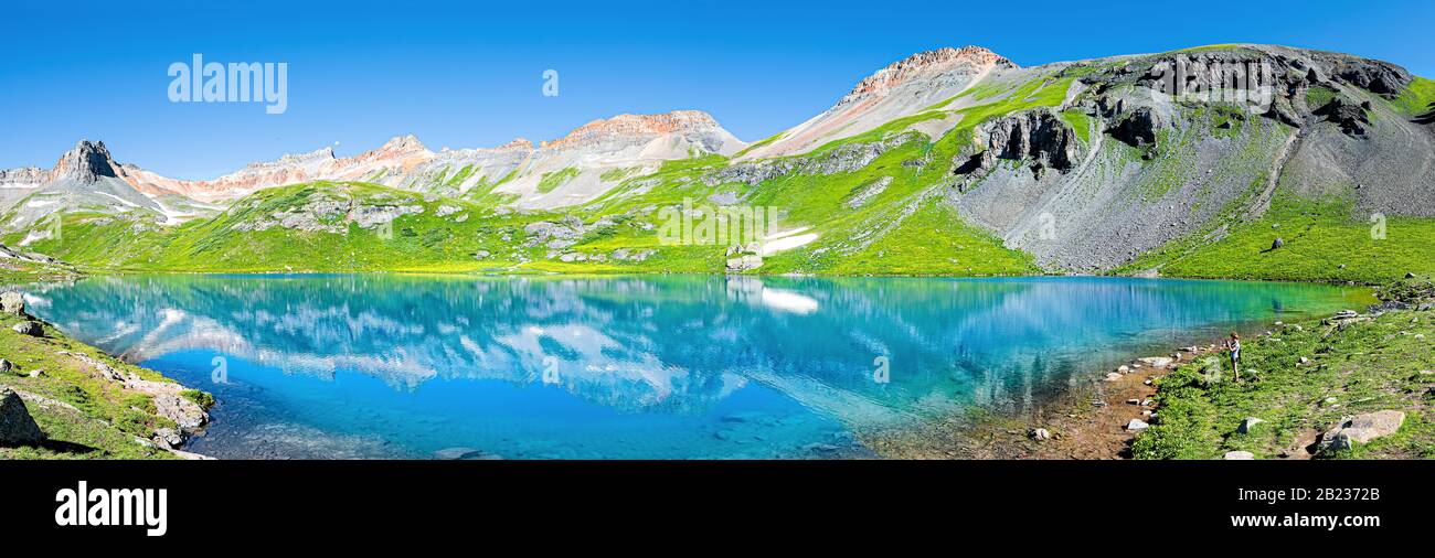 Panoramic view of turquoise vibrant Ice lake near Silverton, Colorado ...