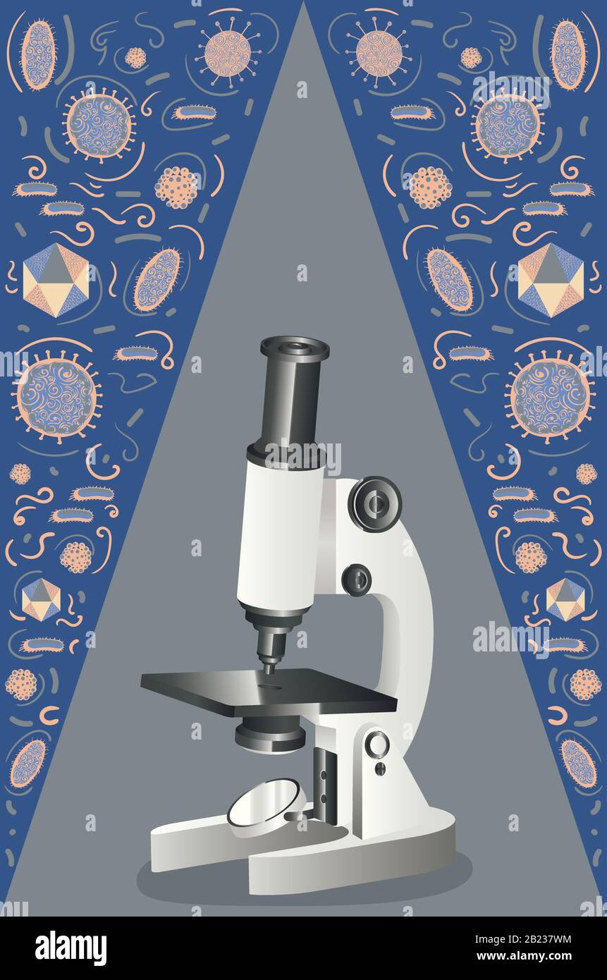 Viruses, microbes, bacteria and laboratory microscope design Stock ...