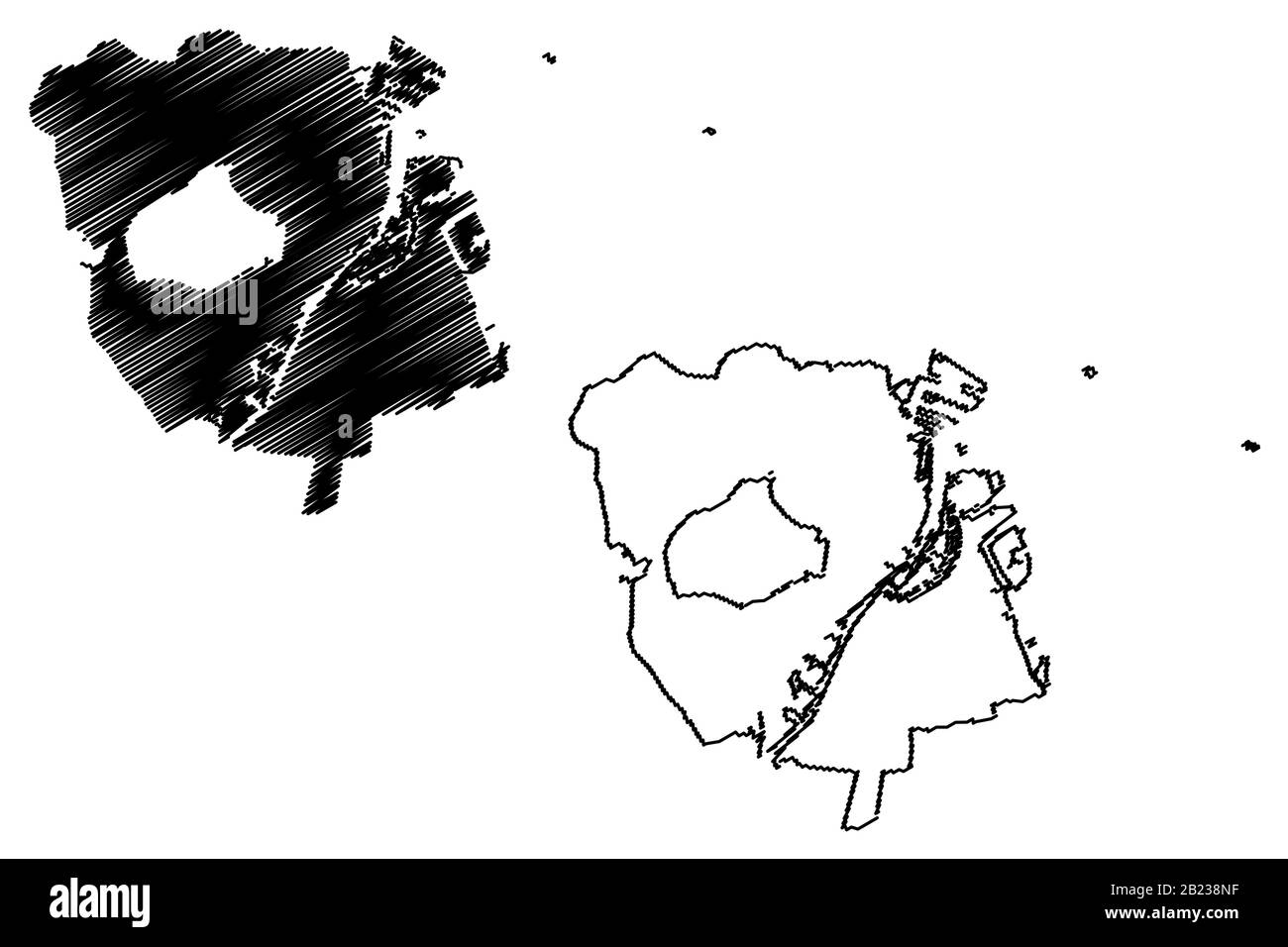 Copenhagen City (Kingdom of Denmark) map vector illustration, scribble sketch City of Kobenhavn ...