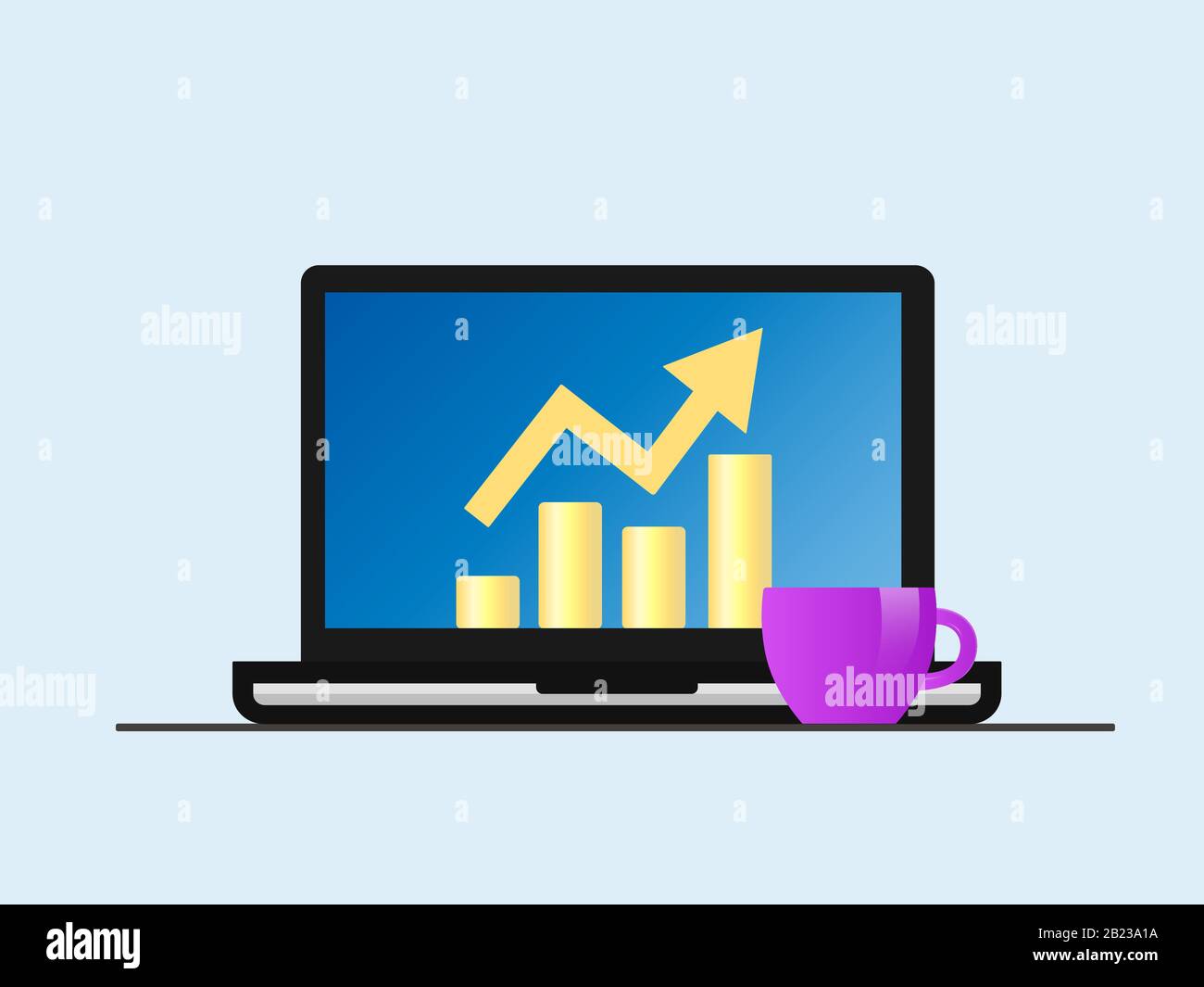 Laptop with positive forex chart on desktop with coffee cup. Stock ...