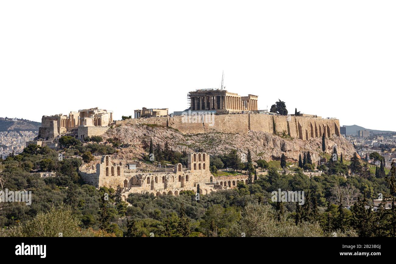 Athens, Greece. Acropolis and Parthenon temple from Philopappos Hill ...