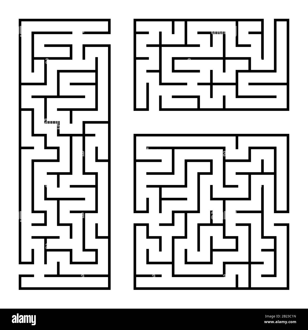 A set of square and rectangular labyrinths with entrance and exit. Simple flat vector ...