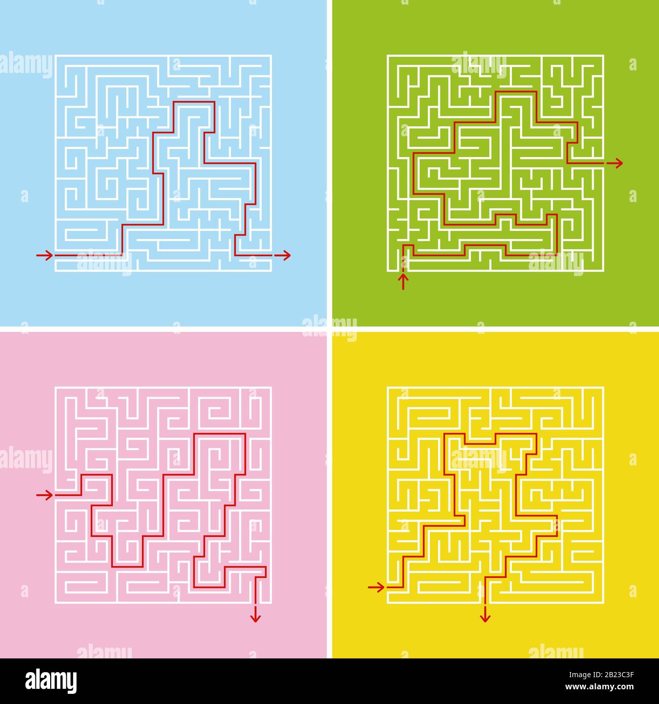 A set of square labyrinths. A game for children and adults. Simple flat ...