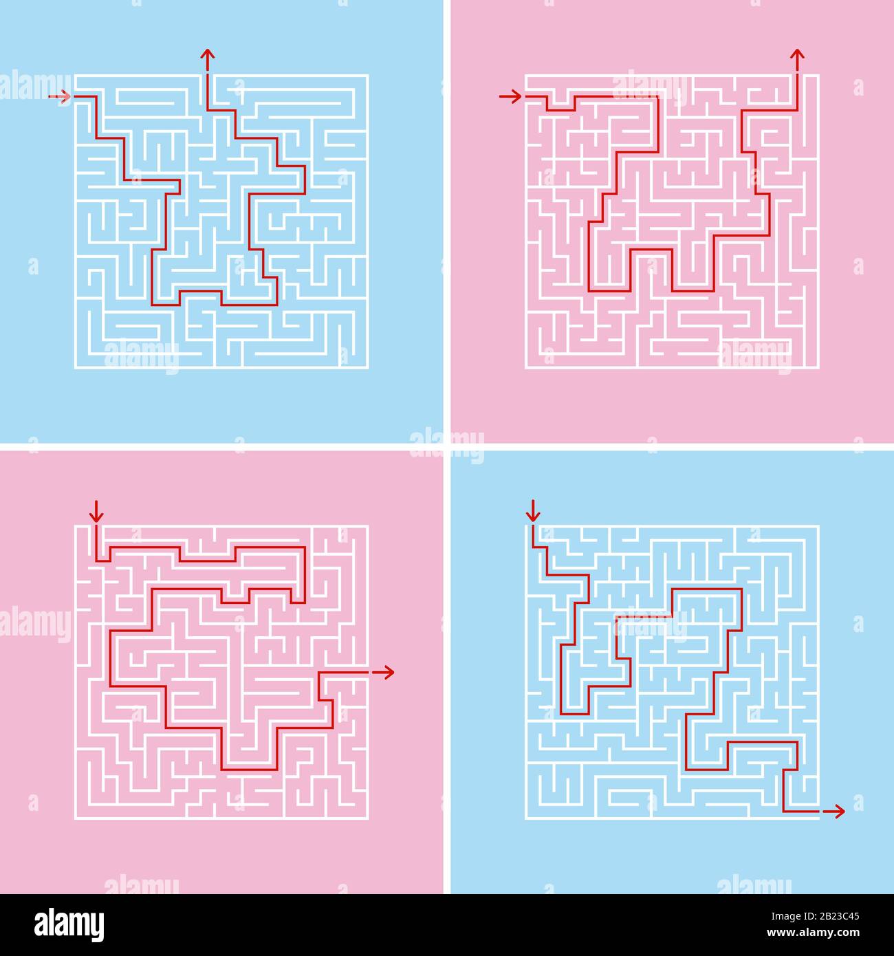 A set of square labyrinths. A game for children and adults. Simple flat ...