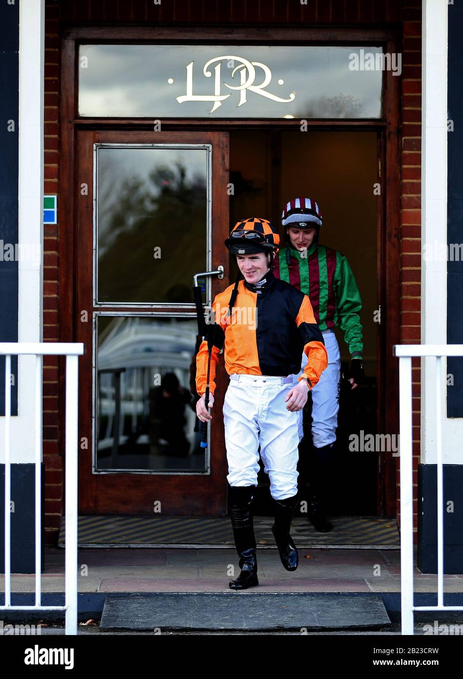 Jockeys Dylan Hogan and Alistair Rawlinson walk out of the weighing ...