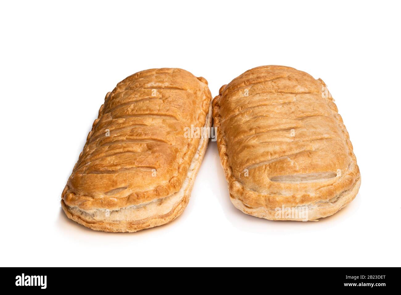 Homemade flaky pasty with mince meat filling isolated on white Stock ...