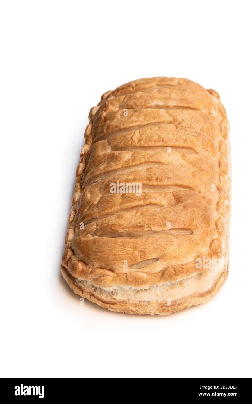 Homemade flaky pasty with mince meat filling isolated on white Stock ...