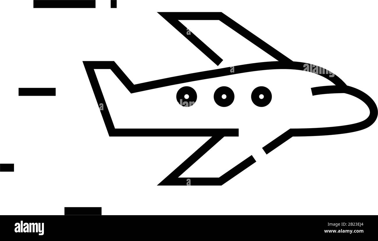 Plane flight line icon, concept sign, outline vector illustration ...