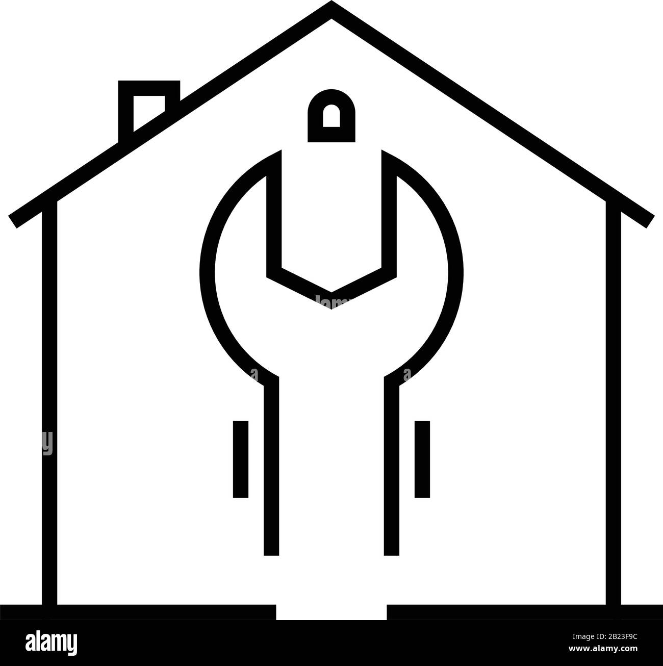 Restore home line icon, concept sign, outline vector illustration ...