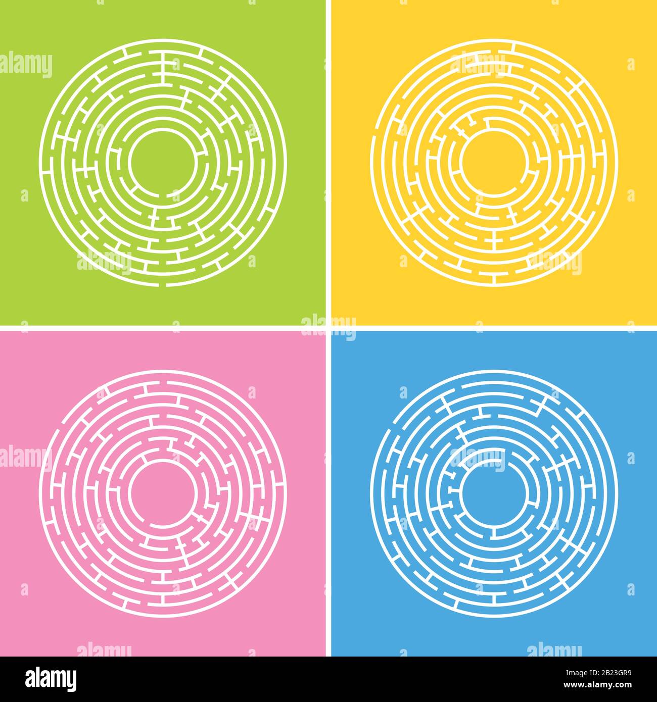 Abstract round maze. A set of four labyrinths. An educational game for ...