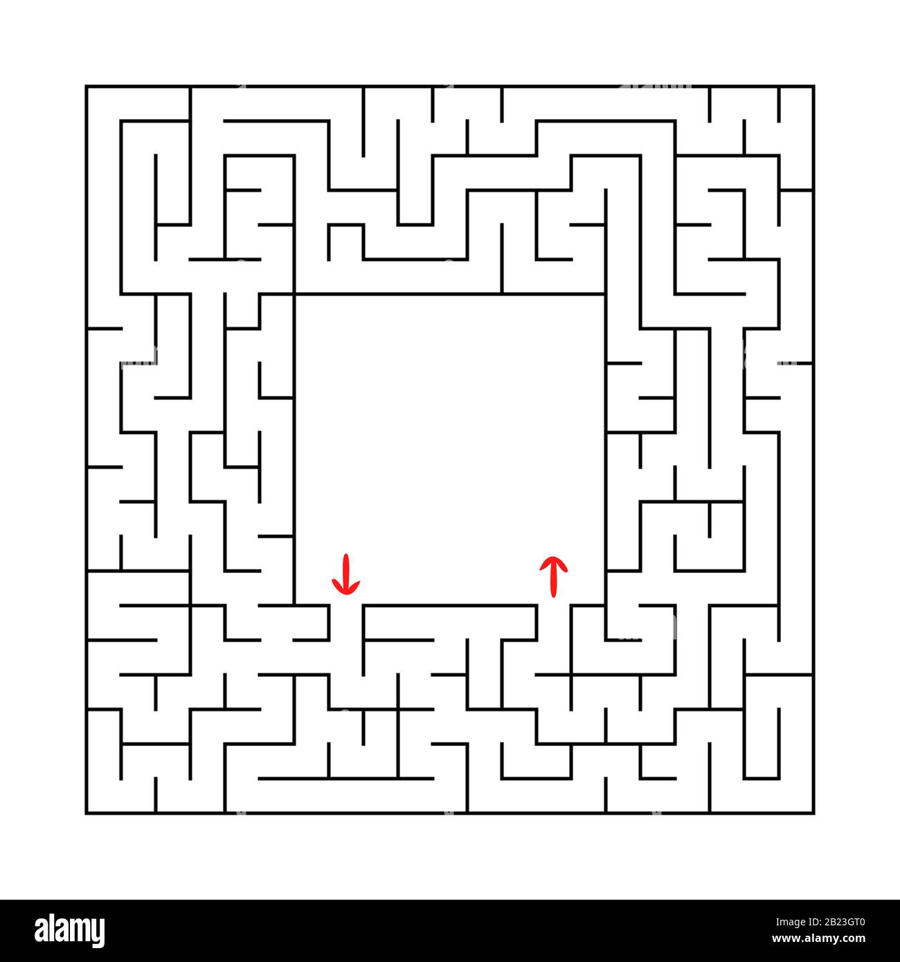 A square labyrinth with an entrance and an exit. Simple flat vector ...