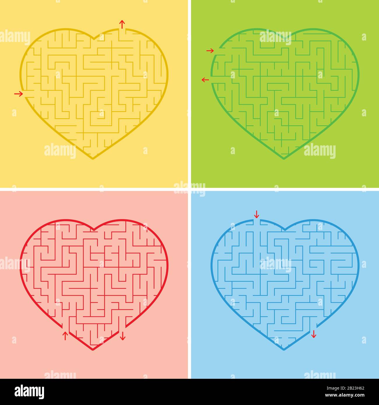 Labyrinth heart. A set of four options. A simple flat vector ...