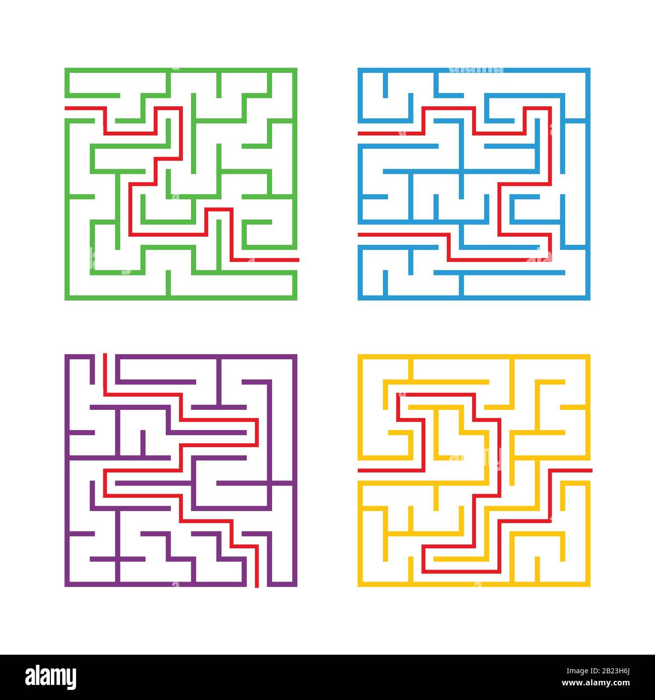 A set of square mazes for children. Simple flat vector illustration ...